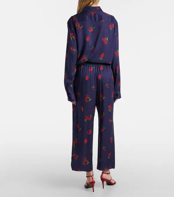 Khaite Mindy Printed Twill Wide-leg Pants - Blue