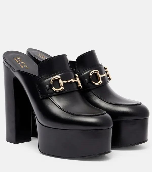 Gucci Horsebit Leather Platform Mules - Black | Editorialist display picture 3