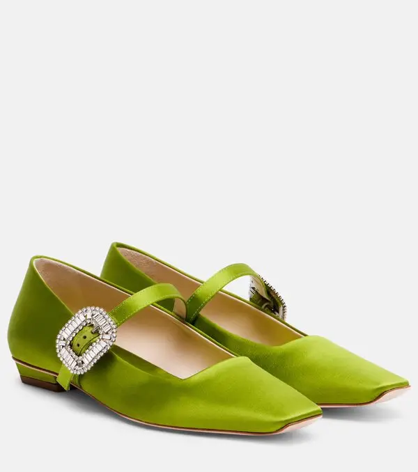 ROGER VIVIER Belle Vivier 25 Satin Mary Jane Flats - Green