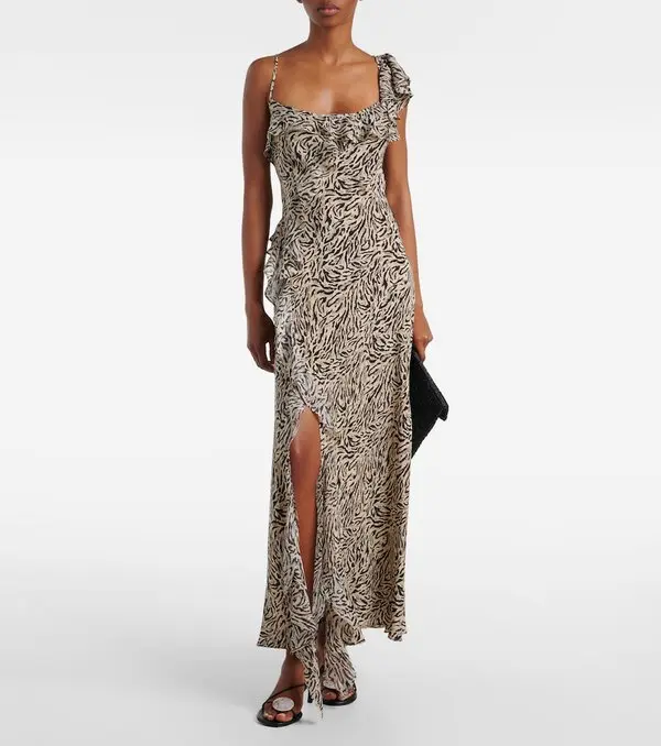 Rixo Ester Silk Maxi Dress - Grey