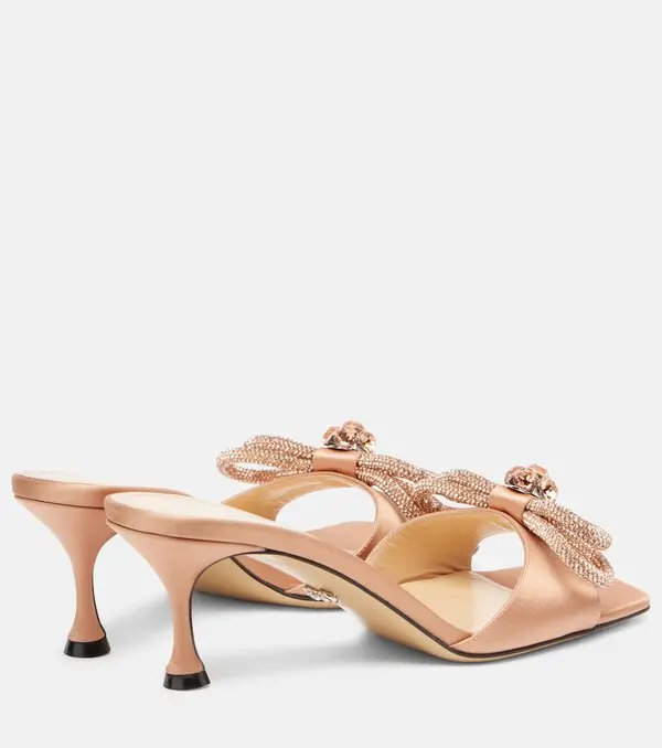 Mach & Mach Double Bow Embellished Satin 65 Mules - Brown