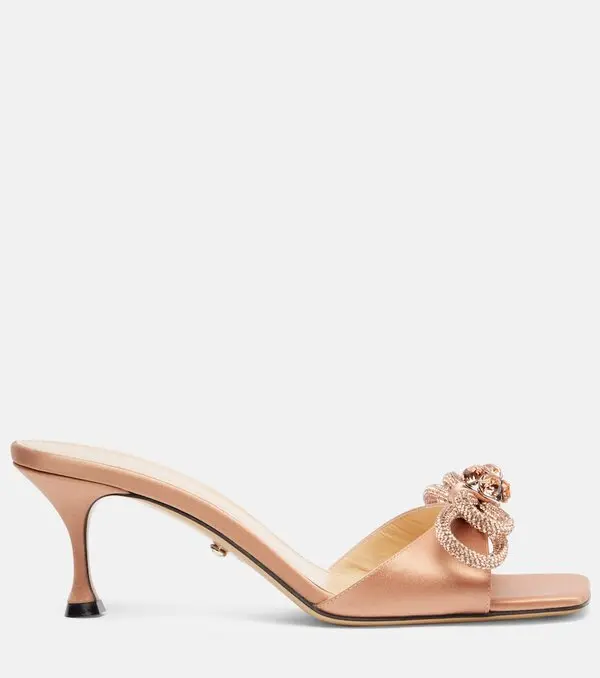 Mach & Mach Double Bow Embellished Satin 65 Mules - Brown