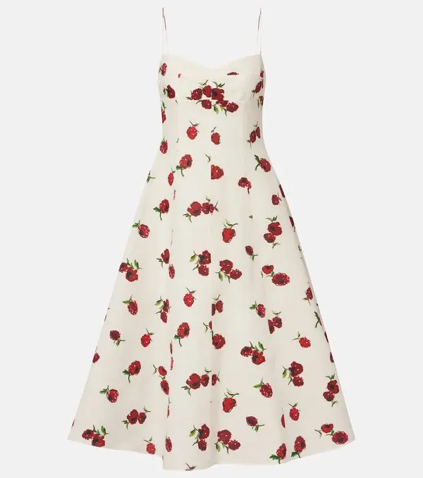 Khaite Isabella Printed Silk And Cotton Midi Dress - White