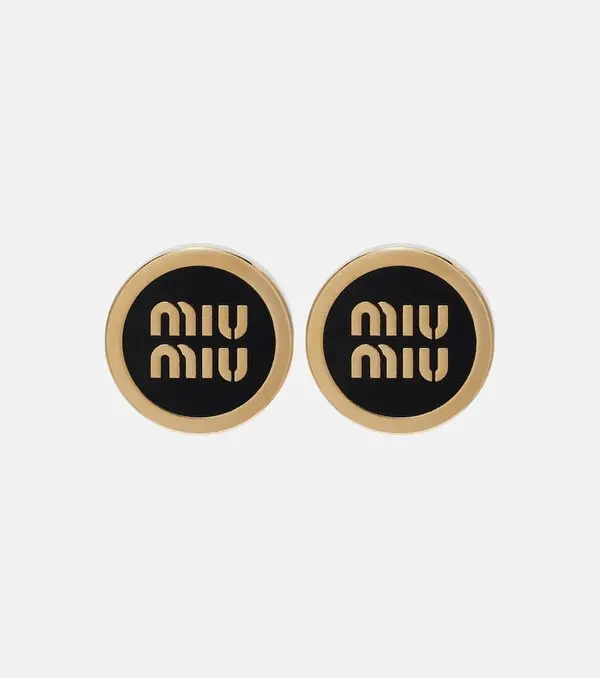Miu Miu Logo Stud Earrings - Black