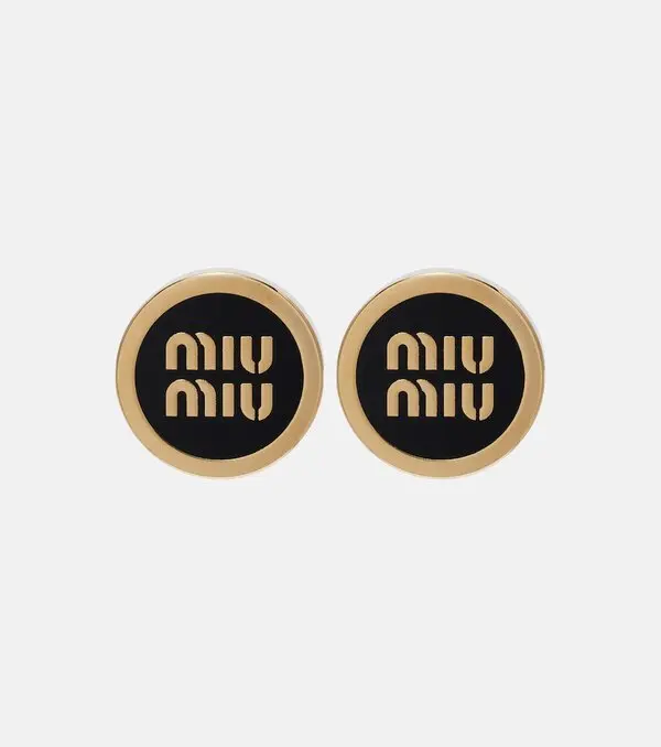Miu Miu Logo Stud Earrings - Black