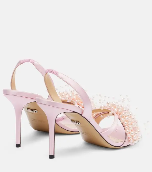 Mach & Mach Floating Pearl 85 Satin Sandals - Pink
