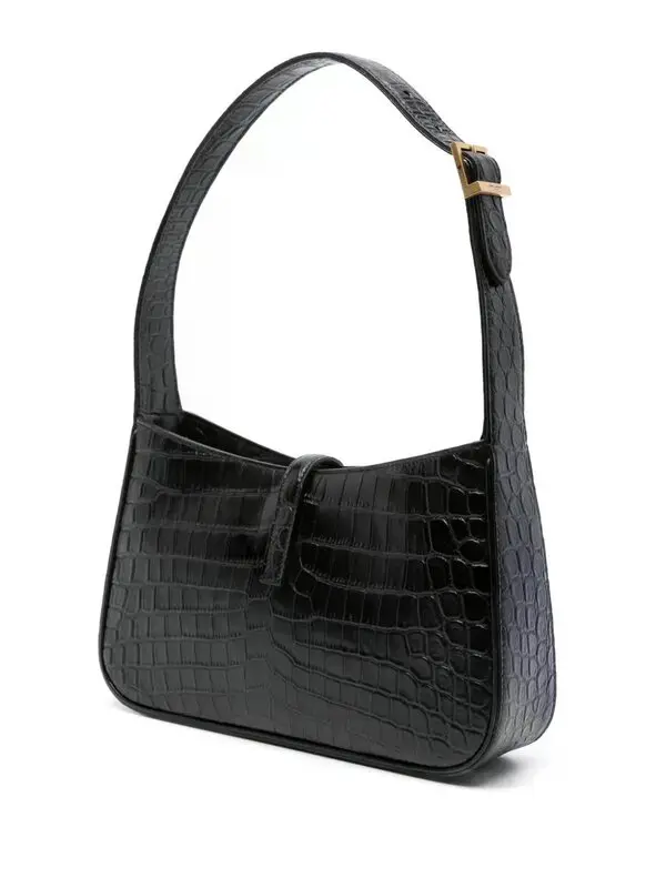 Saint Laurent 5a7 Crocodile-effect Shoulder Bag - Black
