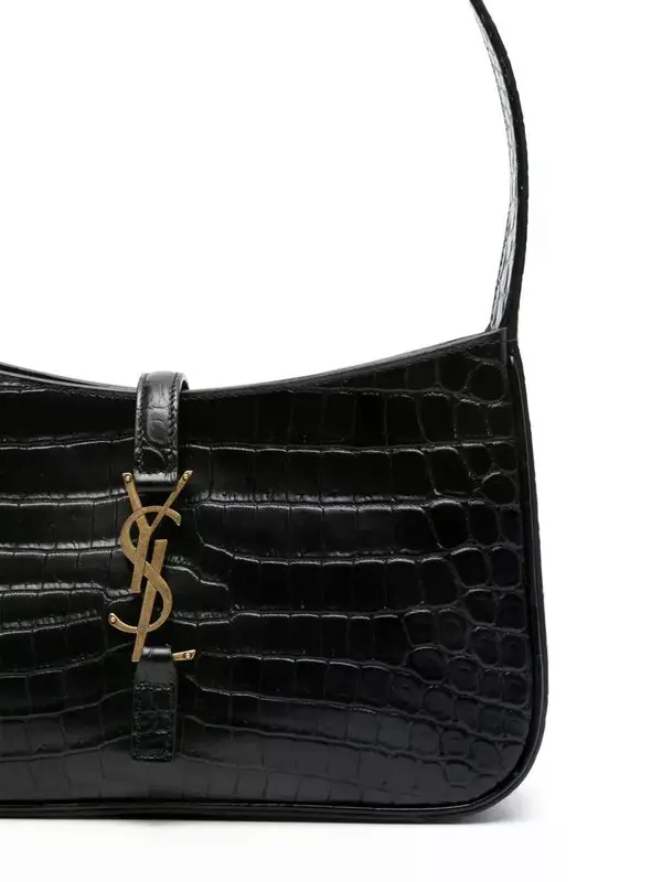 Saint Laurent 5a7 Crocodile-effect Shoulder Bag - Black
