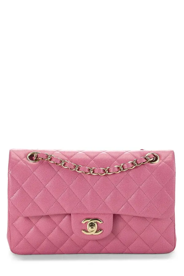 Chanel Quilted Caviar Classic Double Flap Small - Pink