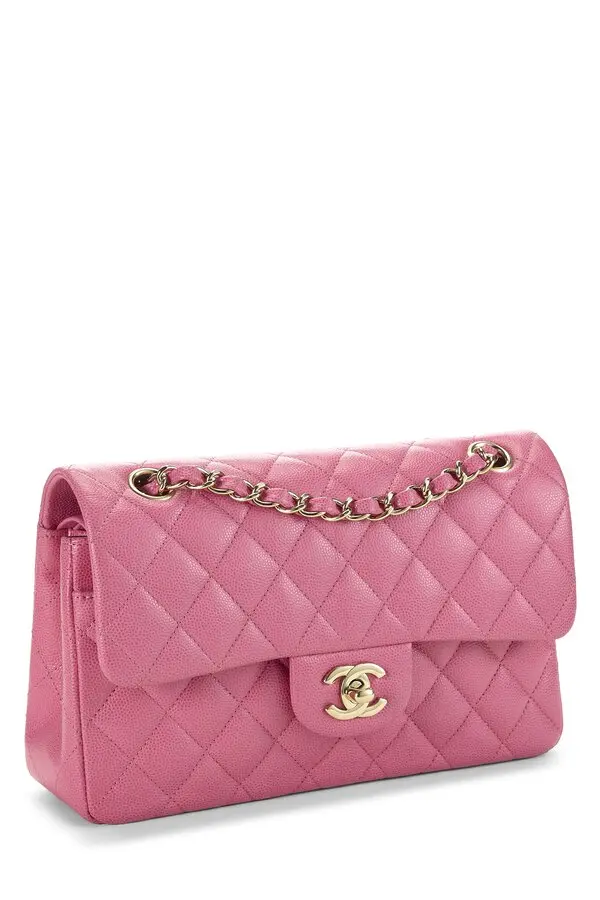 Chanel Quilted Caviar Classic Double Flap Small - Pink