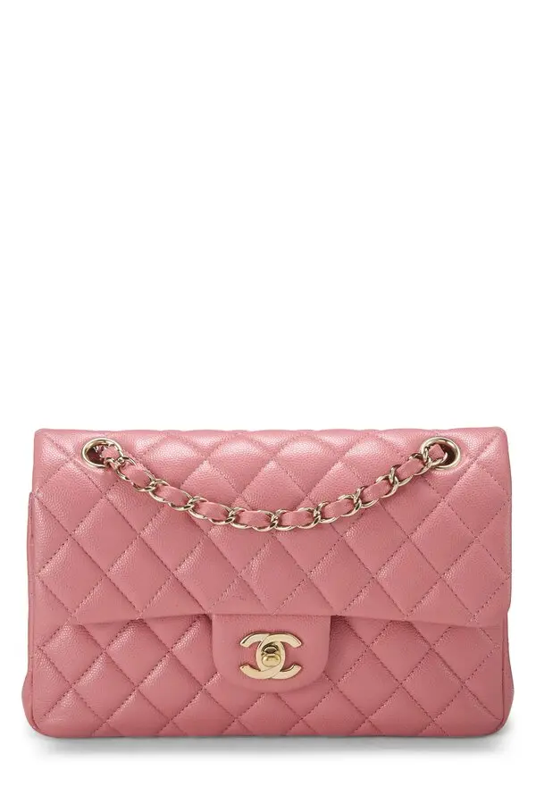 Chanel Quilted Caviar Classic Double Flap Small - Pink