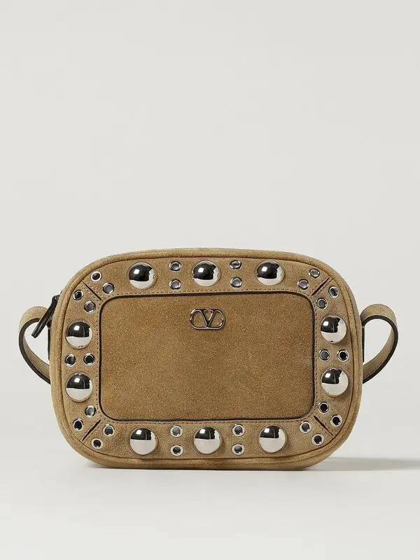 Valentino Garavani Studded Suede Shoulder Bag - Beige