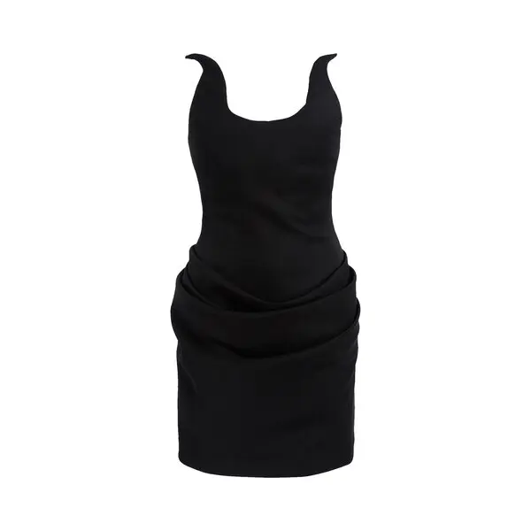 coperni black mini dress COPERNI ASYMMETRIC MINI FLOWER GOWN BLACK – Simple Caracters main image 1
