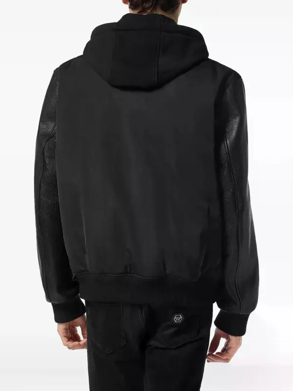 Philipp Plein Leather-sleeve Hooded Bomber Jacket - Black