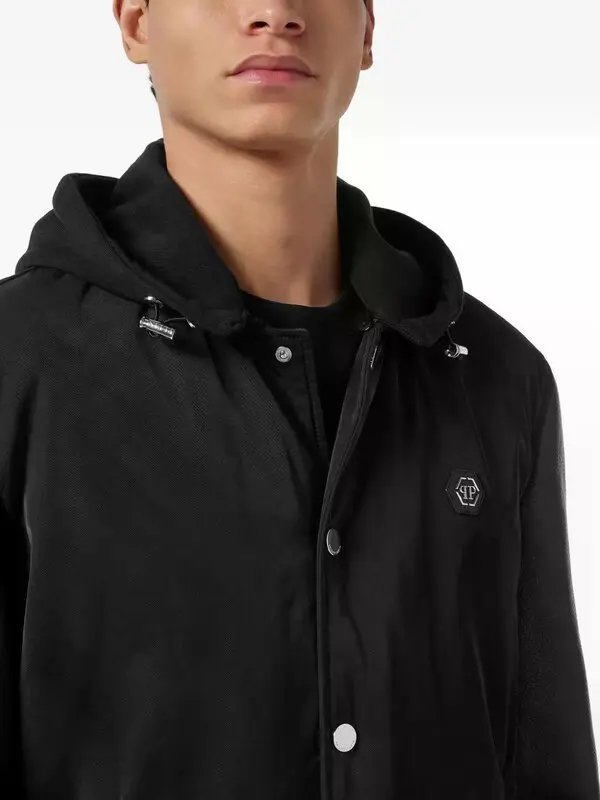 Philipp Plein Leather-sleeve Hooded Bomber Jacket - Black