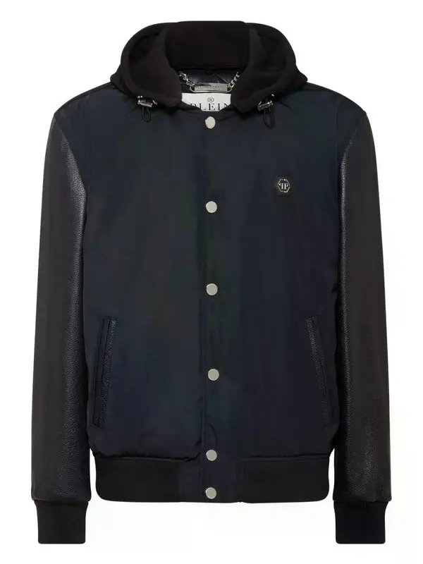Philipp Plein Leather-sleeve Hooded Bomber Jacket - Blue