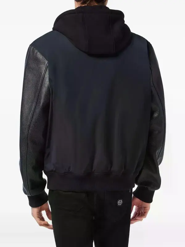 Philipp Plein Leather-sleeve Hooded Bomber Jacket - Blue