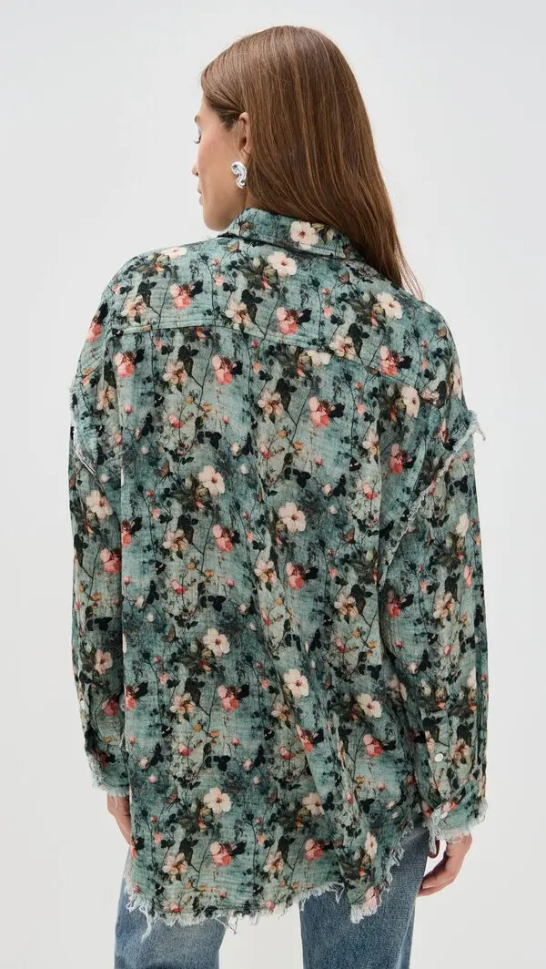 R13 Shredded Seam Ruffle Shirt - Turquoise Floral