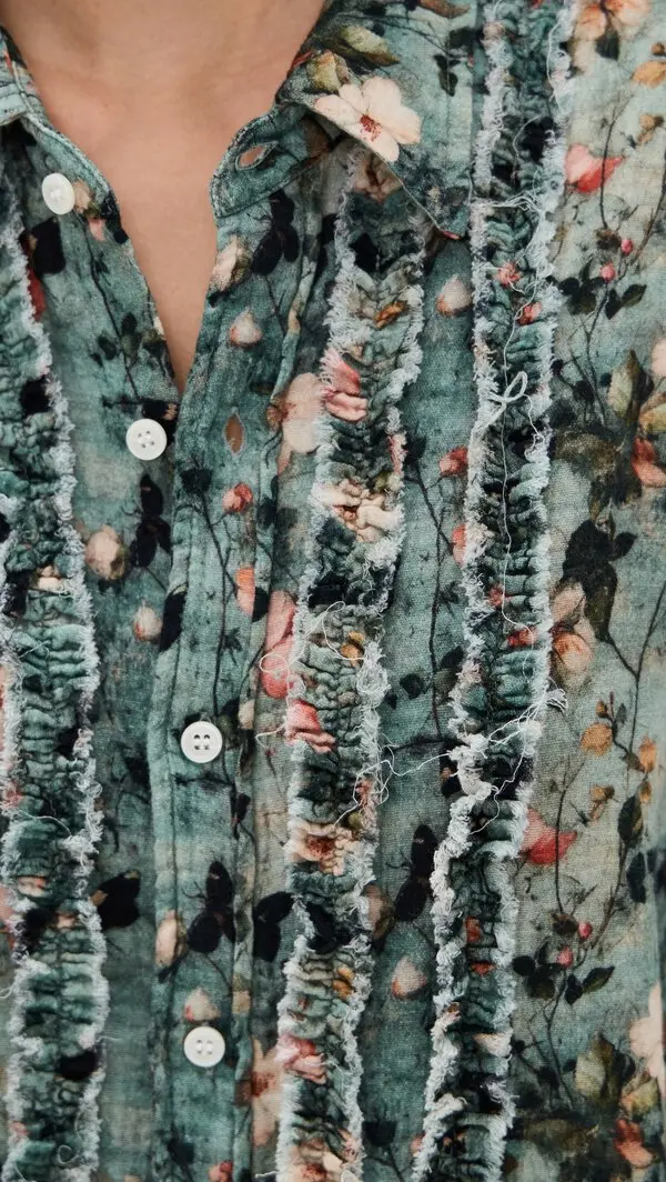 R13 Shredded Seam Ruffle Shirt - Turquoise Floral