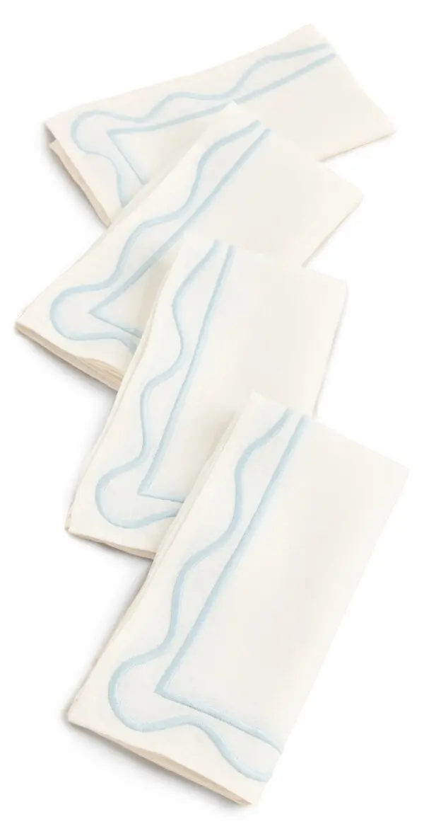 MISETTE Set Of 4 Embroidered Linen Napkins - Blue