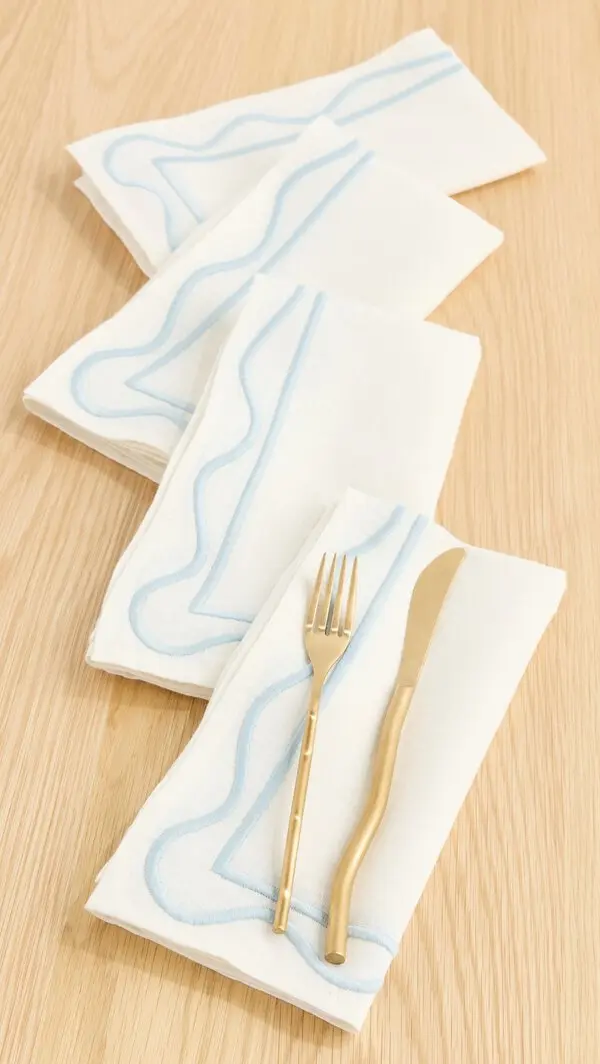 MISETTE Set Of 4 Embroidered Linen Napkins - Blue