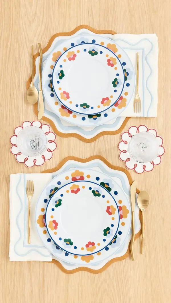 MISETTE Set Of 4 Embroidered Linen Napkins - Blue