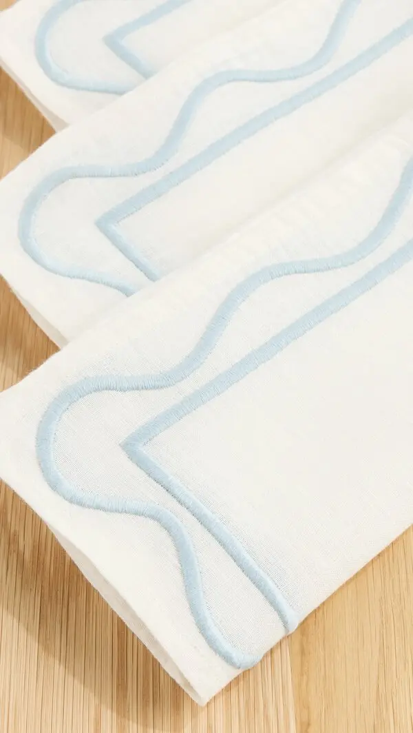MISETTE Set Of 4 Embroidered Linen Napkins - Blue