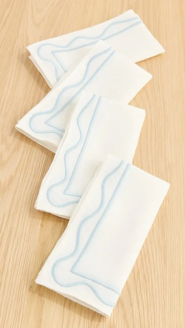 MISETTE Set Of 4 Embroidered Linen Napkins - Blue
