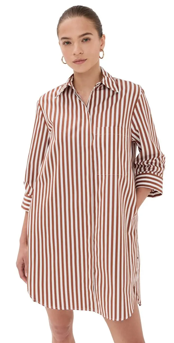 Twp Striped Shirt Dress - Ivory/Cognac | Editorialist