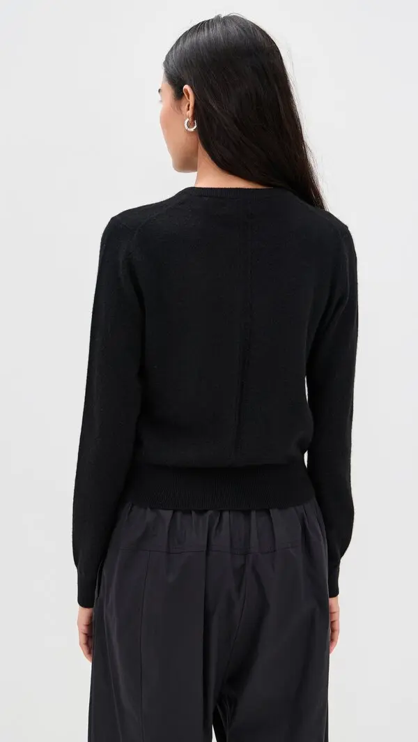 WHITE & WARREN Cashmere Crew Neck Cardigan - Black