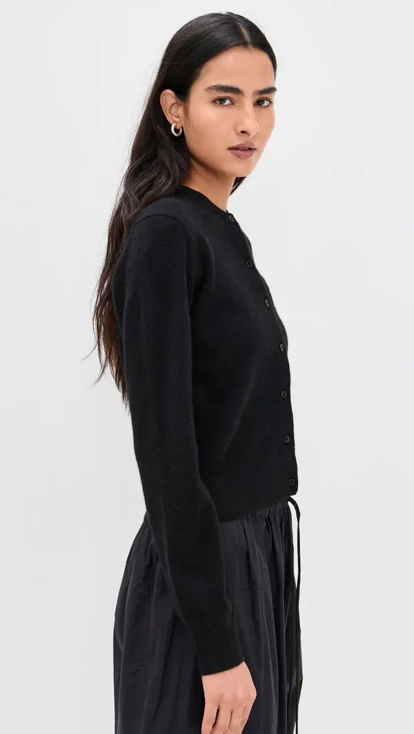 WHITE & WARREN Cashmere Crew Neck Cardigan - Black