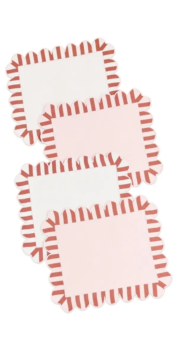 MISETTE Scalloped Stripe Placemats Set Of 4 - Red