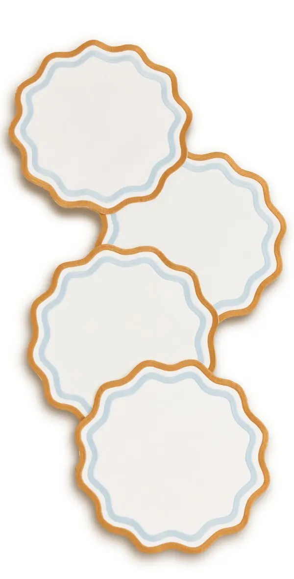MISETTE Set Of 4 Linen Embroidered Place Mats - Blue/amber