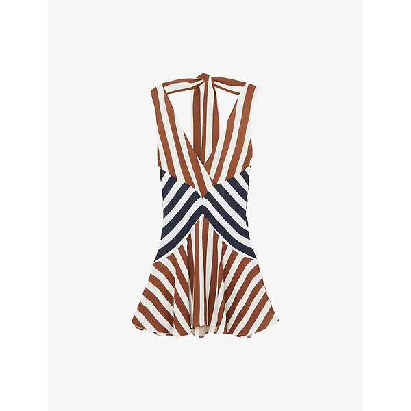 REISS Esme Striped Woven Mini Dress - Brown Navy