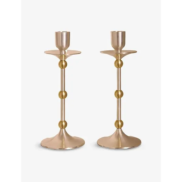 SOHO HOME Cilia Set Of Two Metal Candlesticks 25cm - Chrome Silver
