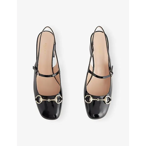 Gucci Mary Jane Horsebit Patent-leather Slingback Heels - Nero