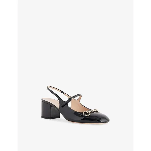 Gucci Mary Jane Horsebit Patent-leather Slingback Heels - Nero
