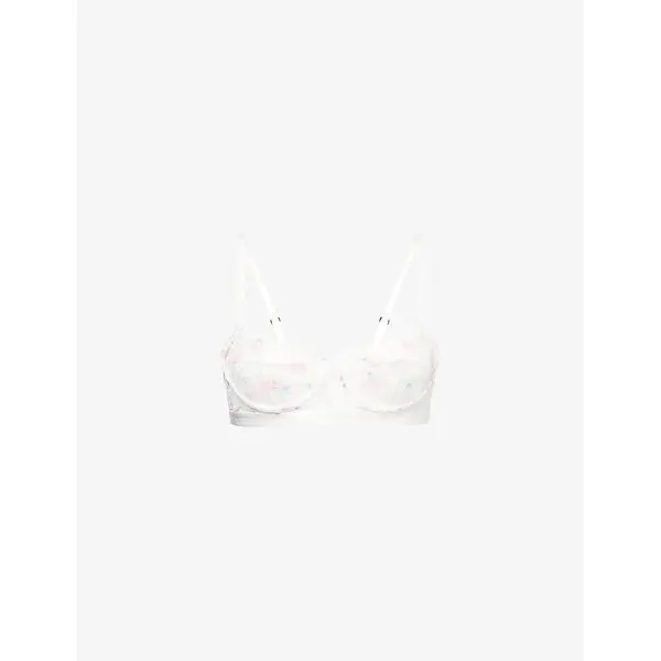 Lounge Blossom-print Underwired Lace Bra - White