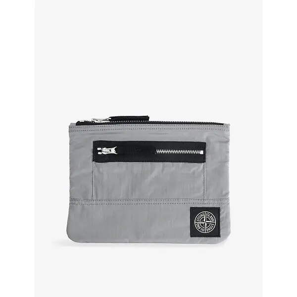 Stone Island Logo-patch Nylon Pouch - Pearl Grey