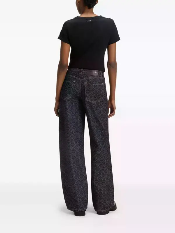 Hugo Monogram Print Wide Leg Jeans