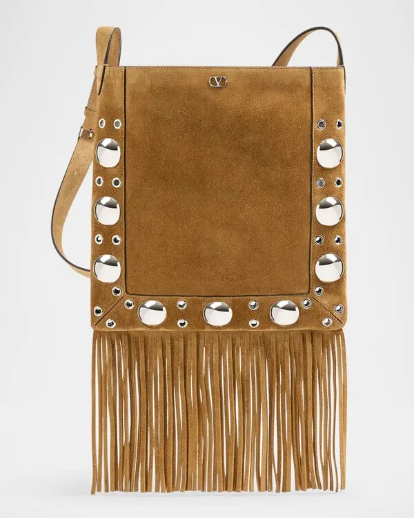 Valentino Garavani Nellcôte Suede Shoulder Bag With Fringe - Tabacco