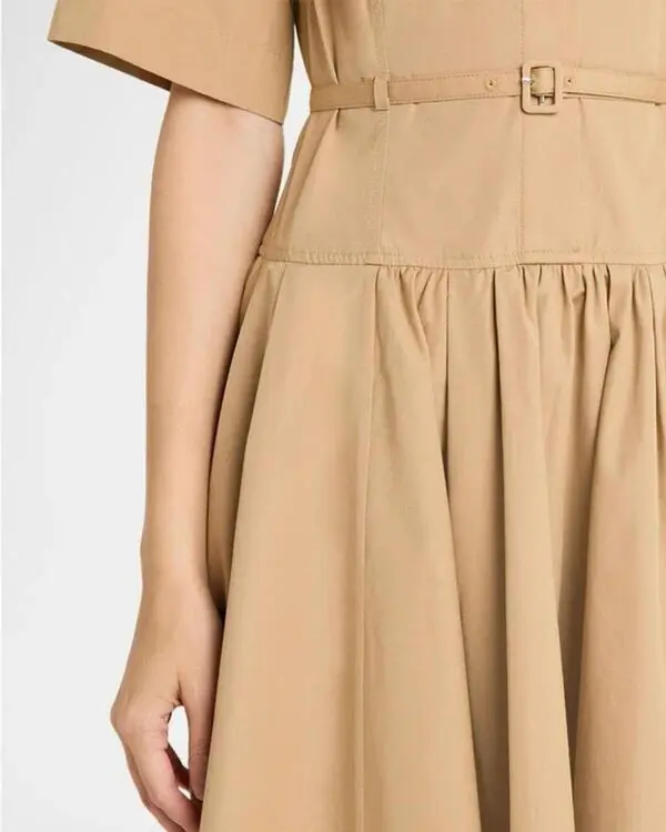 Co Short-sleeve Belted A-line Shirtdress - Camel