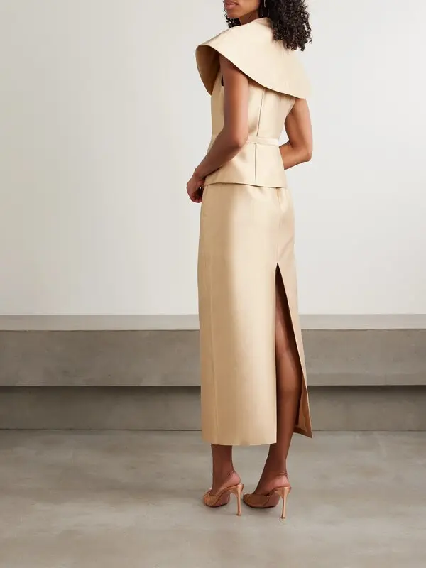 VIOLANTE NESSI Manuela Belted Cape-effect Gown - Neutrals