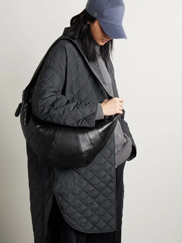 LEMAIRE Croissant Large Paneled Leather Shoulder Bag - Black