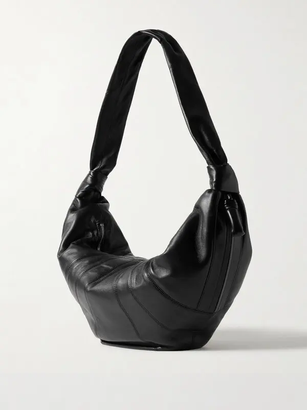 LEMAIRE Croissant Large Paneled Leather Shoulder Bag - Black