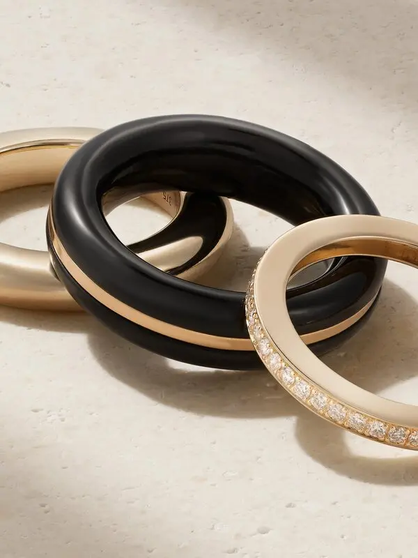 BY PARIAH Set Of Three 14-karat Diamond Rings - Black