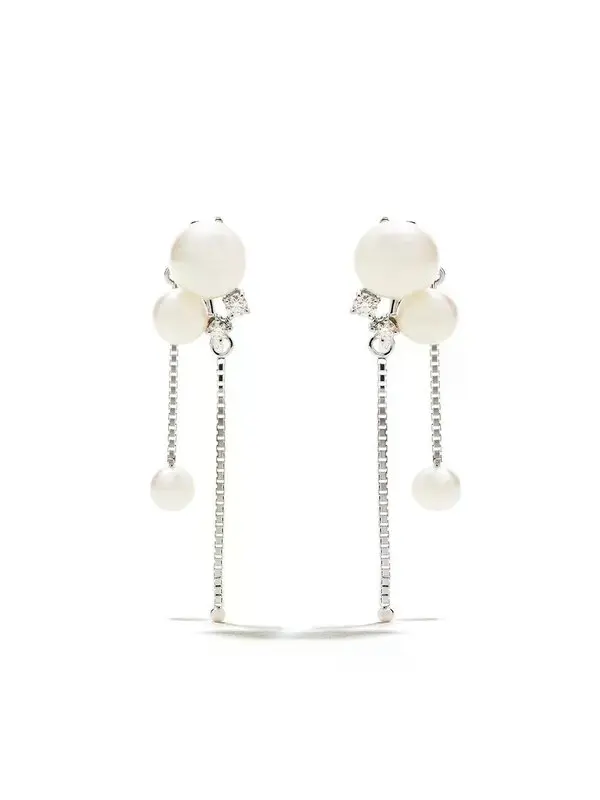 TASAKI 18kt White Gold Akoya Pearl And Diamond Chain Earrings - Silver