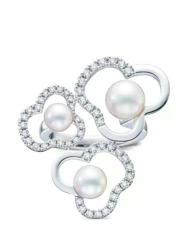 TASAKI 18k White Gold Akoya Pearl And Diamond Ring - Silver
