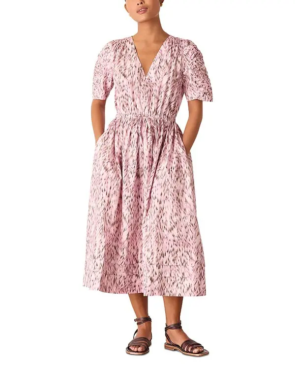 Whistles Leopard Print Cotton Midi Dress - Pink/multi