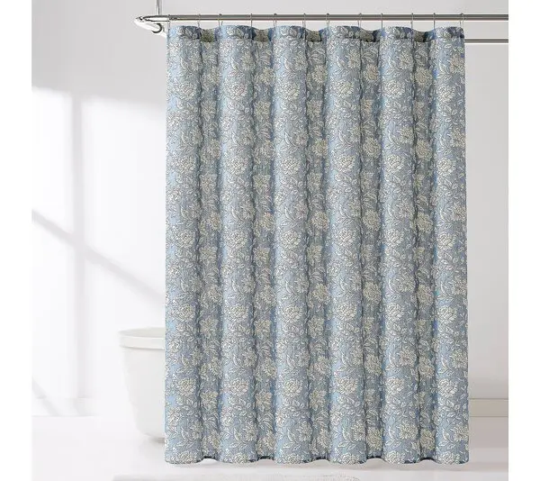 LUSH DECOR Zara Floral Block Linen Textured Sho Wer Curtain - One-color